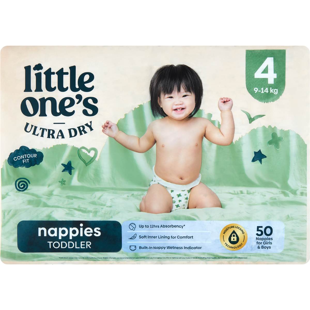 Little One's Size 4 Ultra Dry Nappies Toddler 10-15kg Boys & Girls 50 ...