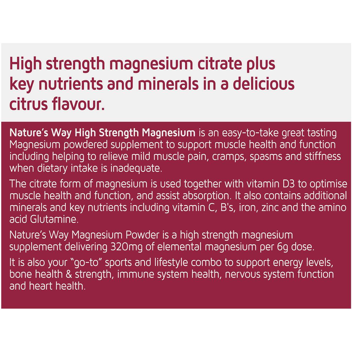 Nature's Way High Strength Magnesium Powder Citrus Flavour 210g ...