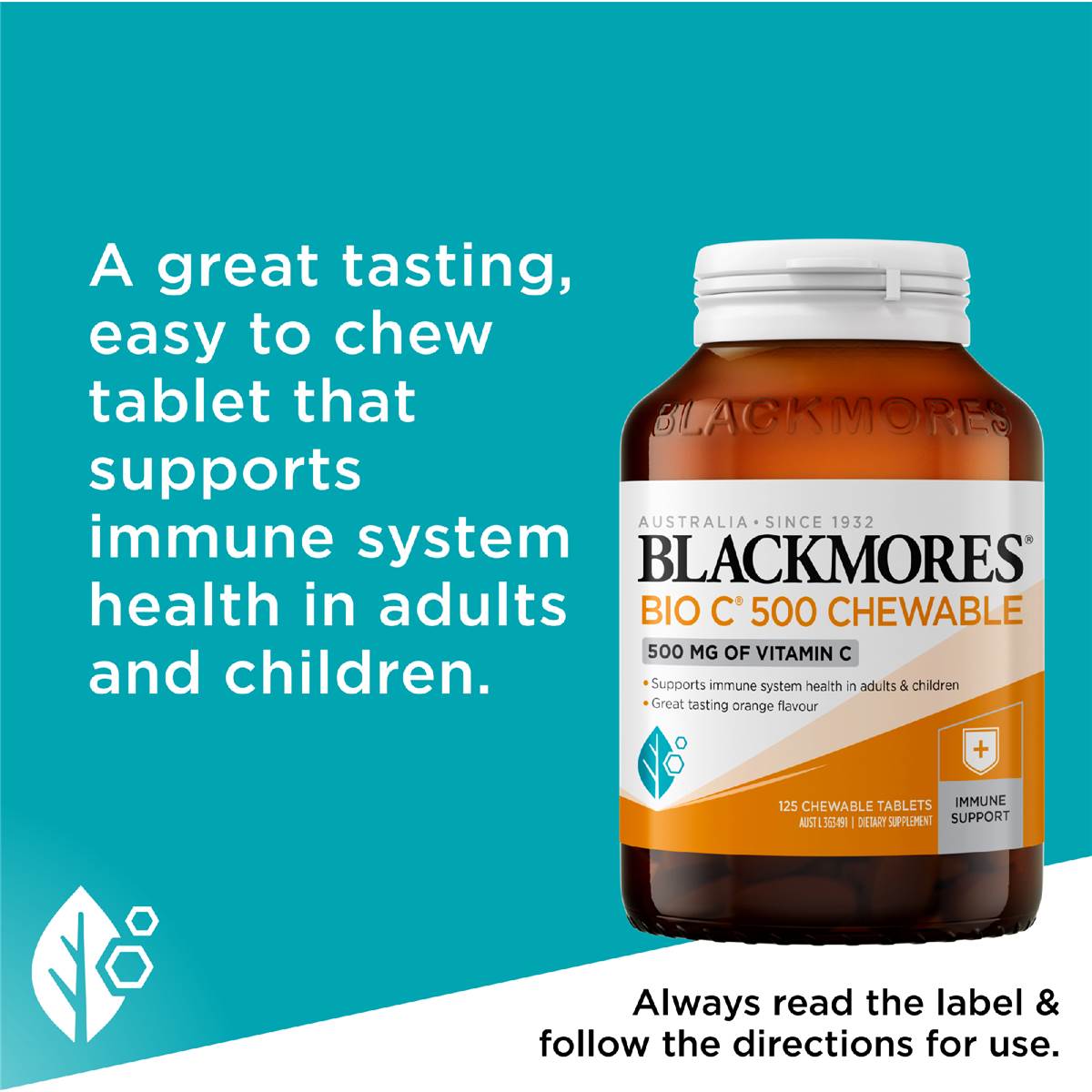 Blackmores Bio C 500mg Chewable Vitamin C Immune Support Tablets 125 ...