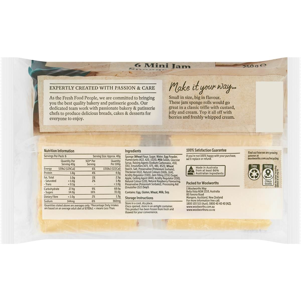 Woolworths Mini Jam Sponge Rolls 6 Pack | Woolworths