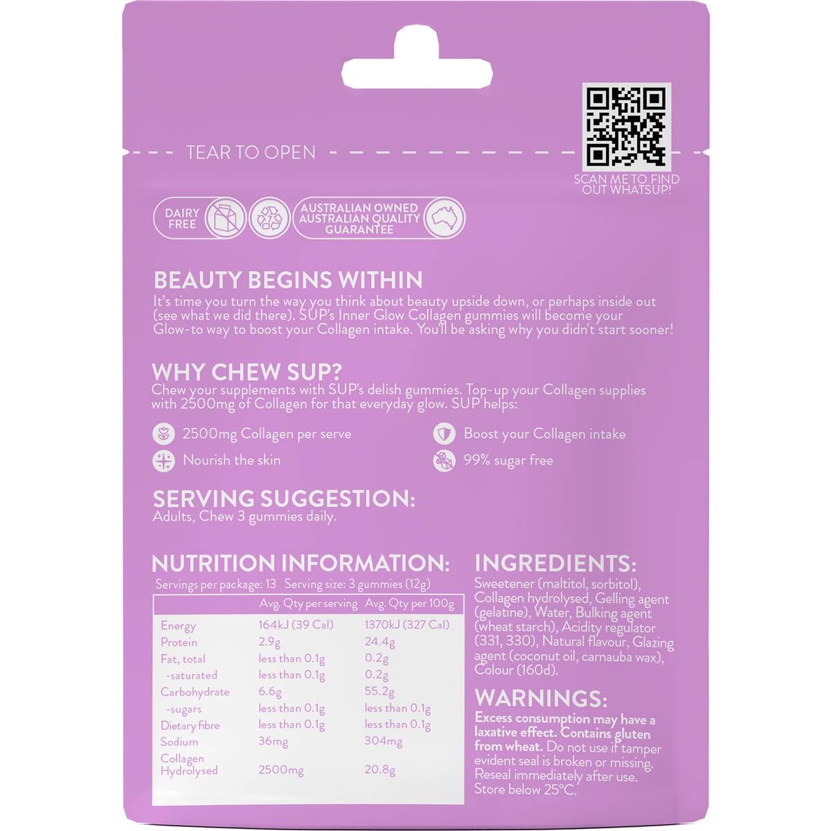 Sup Inner Glow Collagen Gummies Berry Flavour 40 Pack | Woolworths