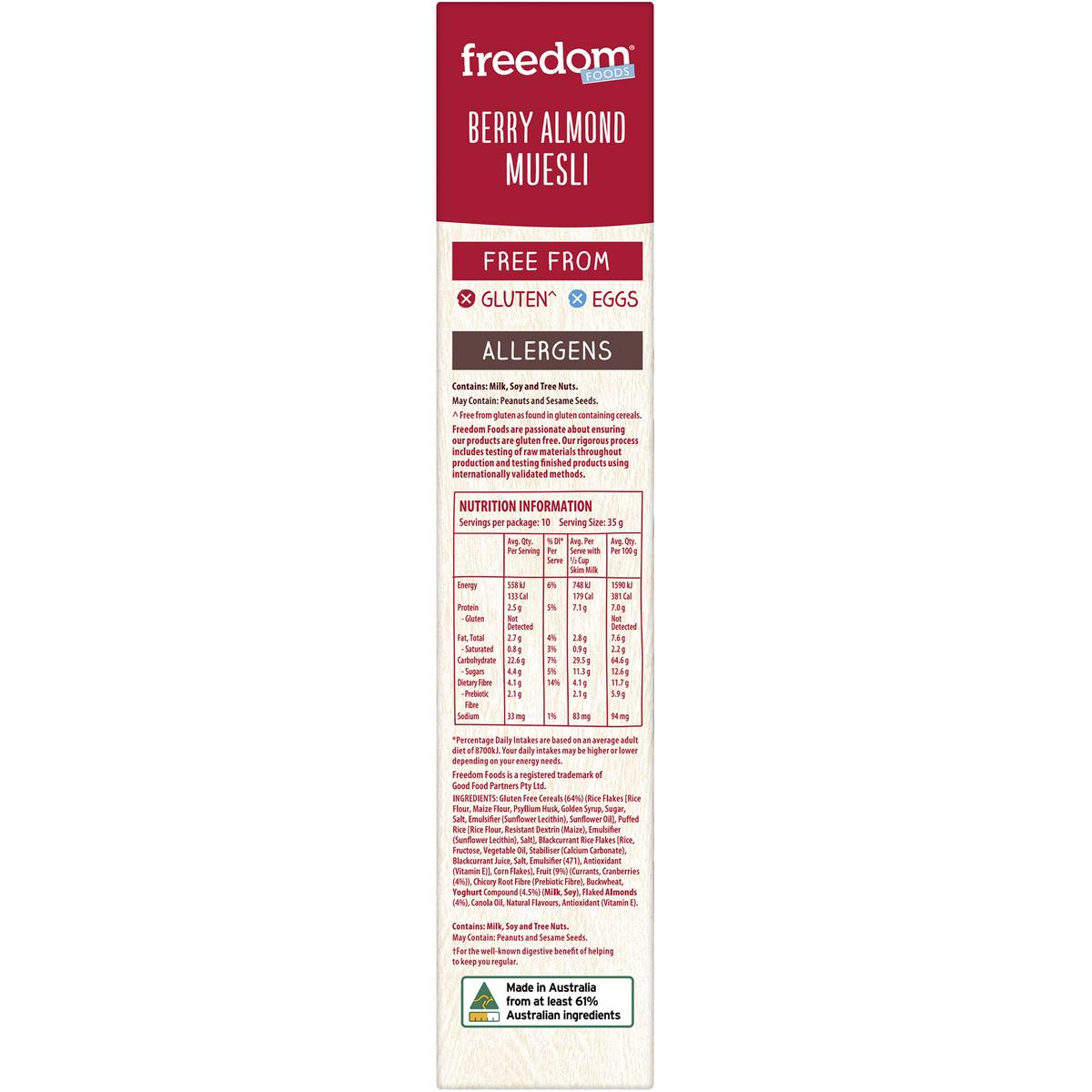 Freedom Foods Prebiotic Berry Almond Muesli 350g | Woolworths