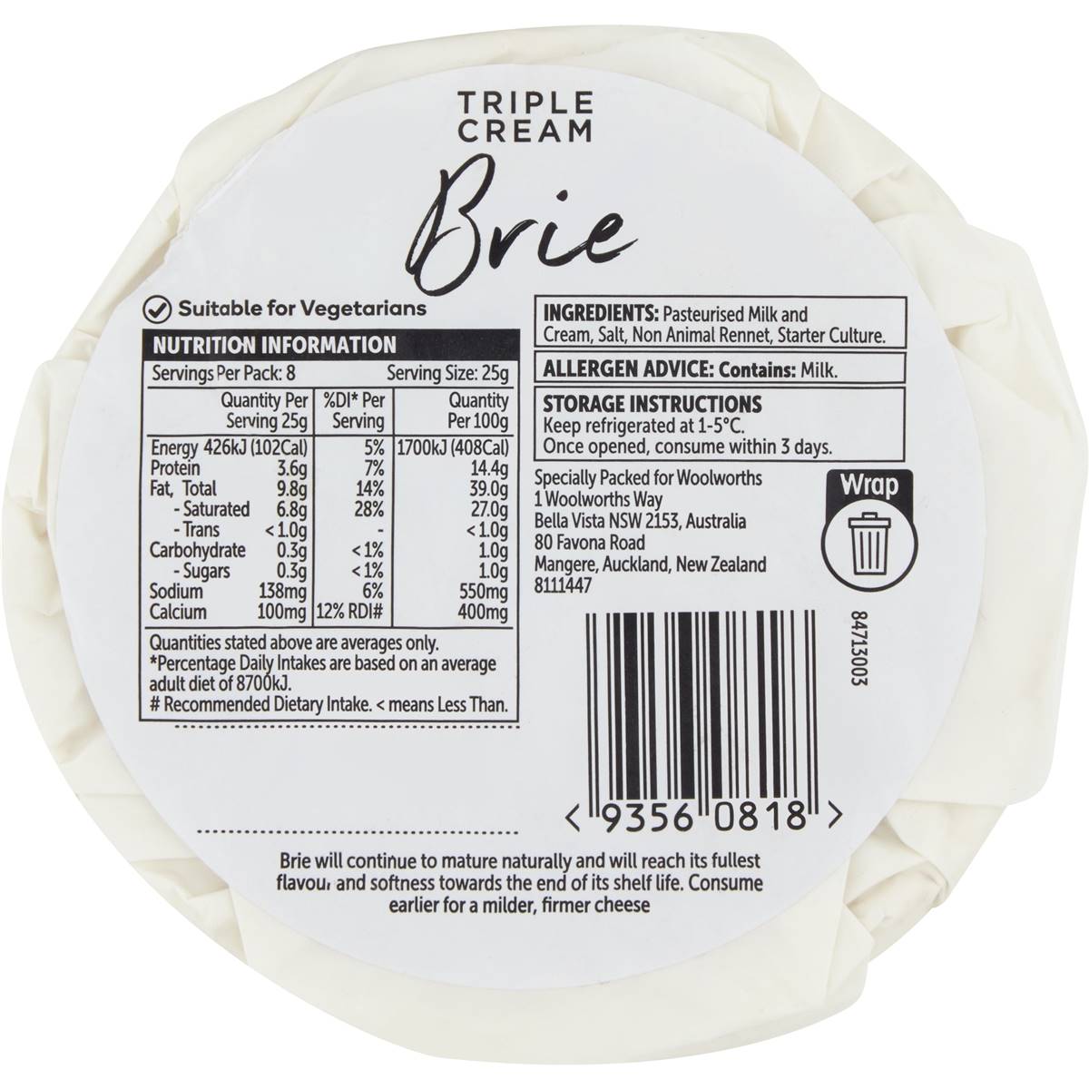 Thomas Dux Triple Cream Brie 200g Woolworths