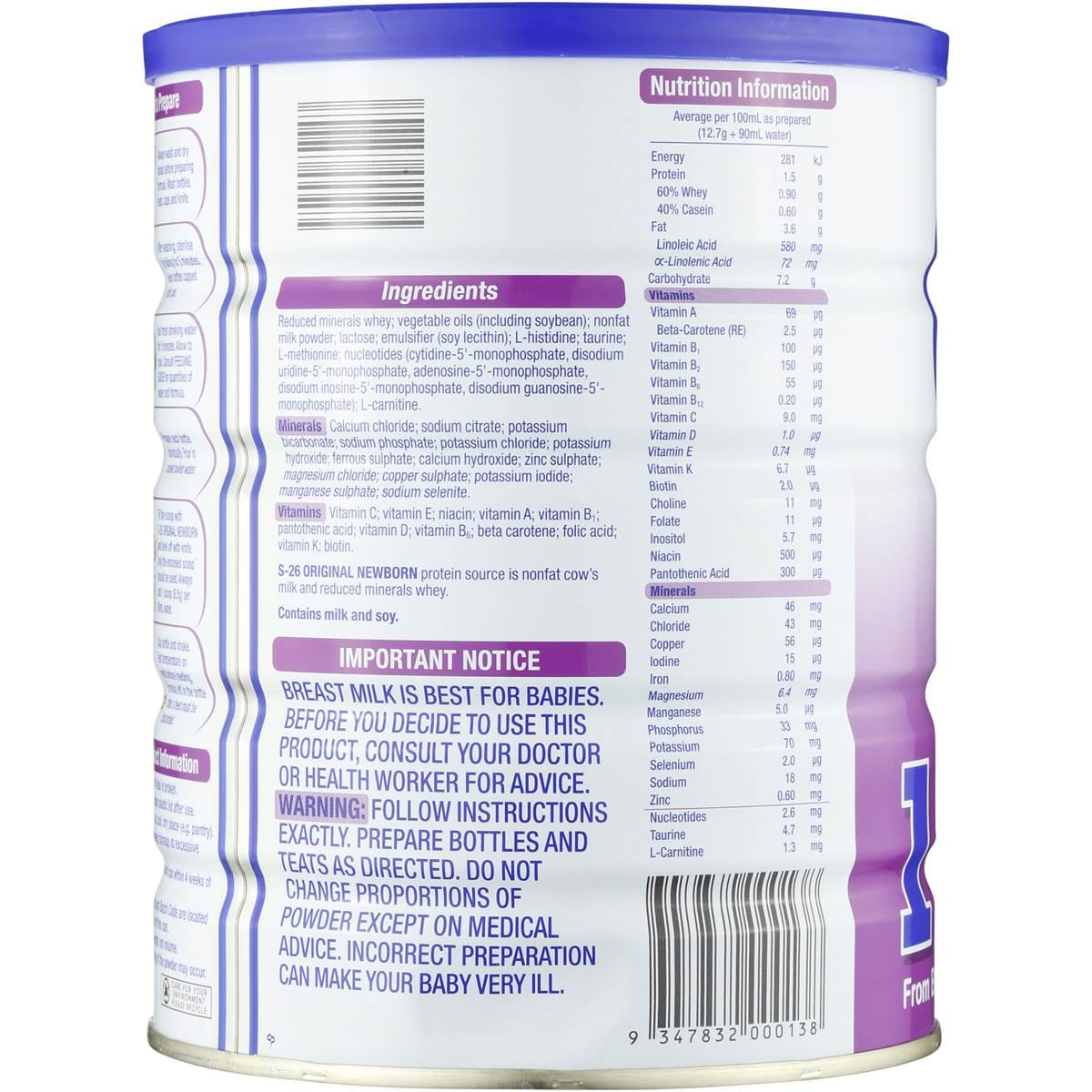 S26 Original Newborn Baby Formula Stage 1 From Birth 900g | Woolworths