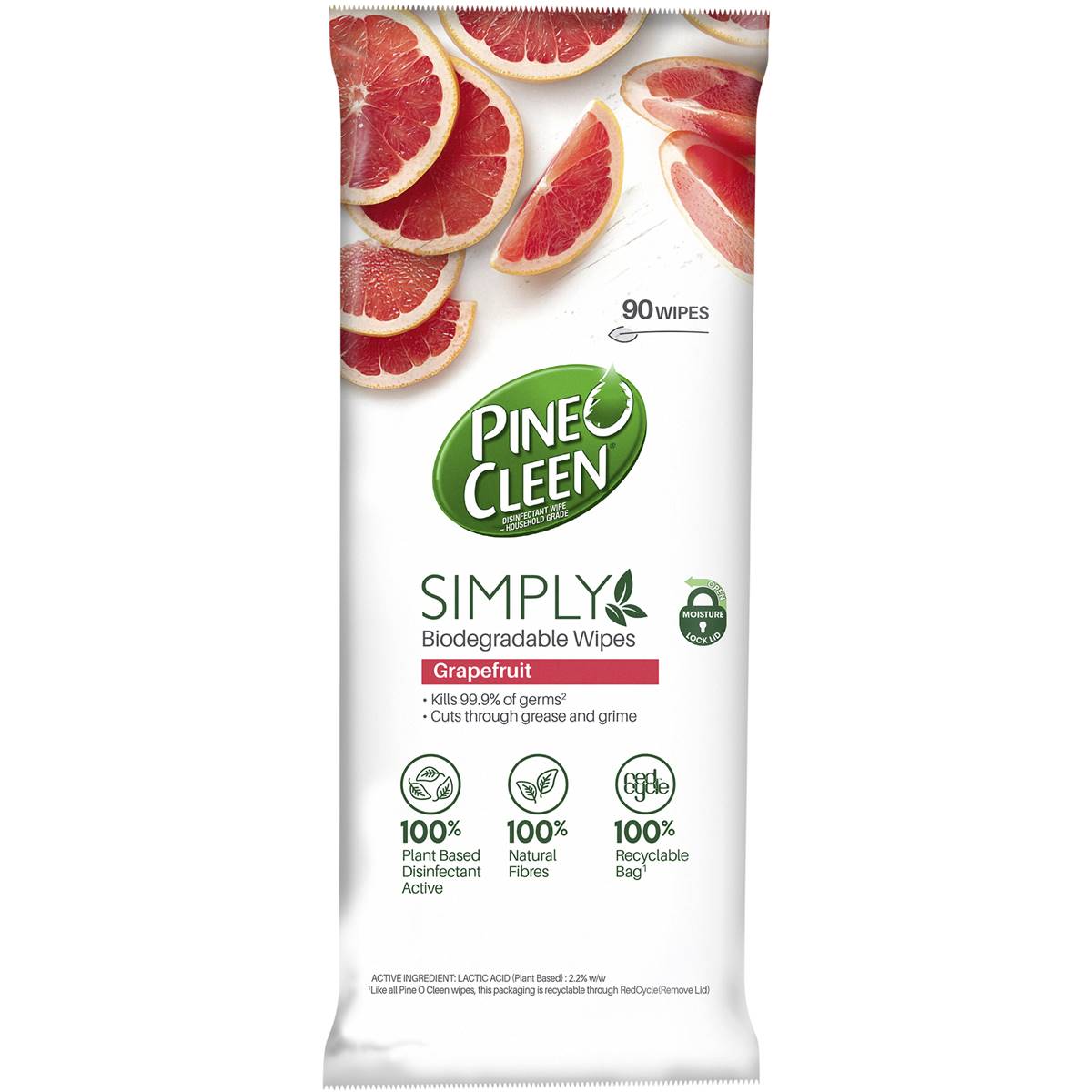 Pine O Cleen Simply Biodegradable Antibacterial Wipes Grapefruit 90 ...