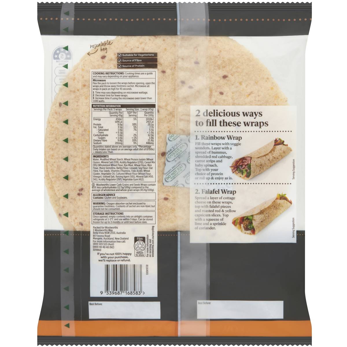 Woolworths Lower Carb Seeded Wrap 5 Pack | Woolworths