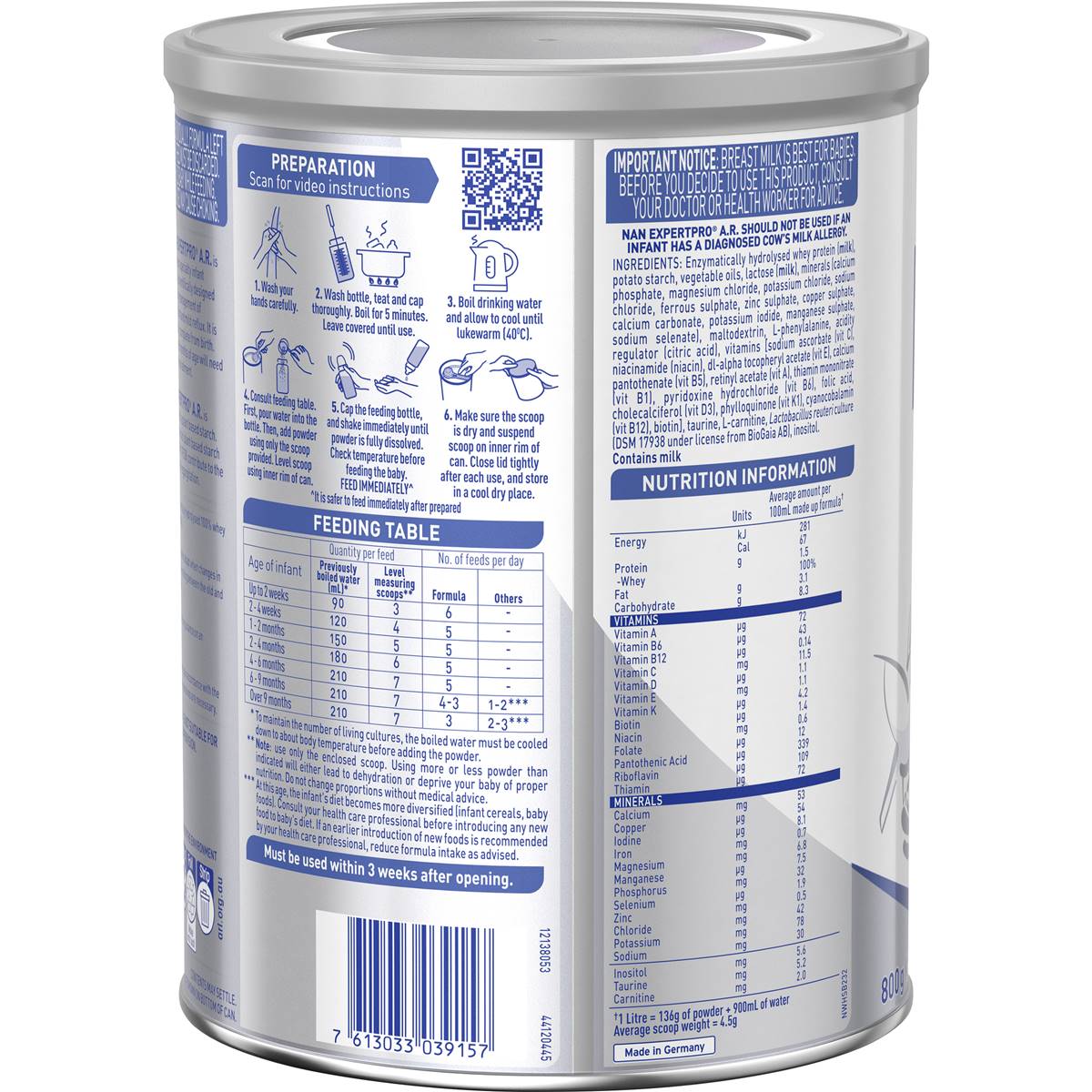 Nestle Nan A.r. Baby Formula For Babies With Regurgitation 800g ...