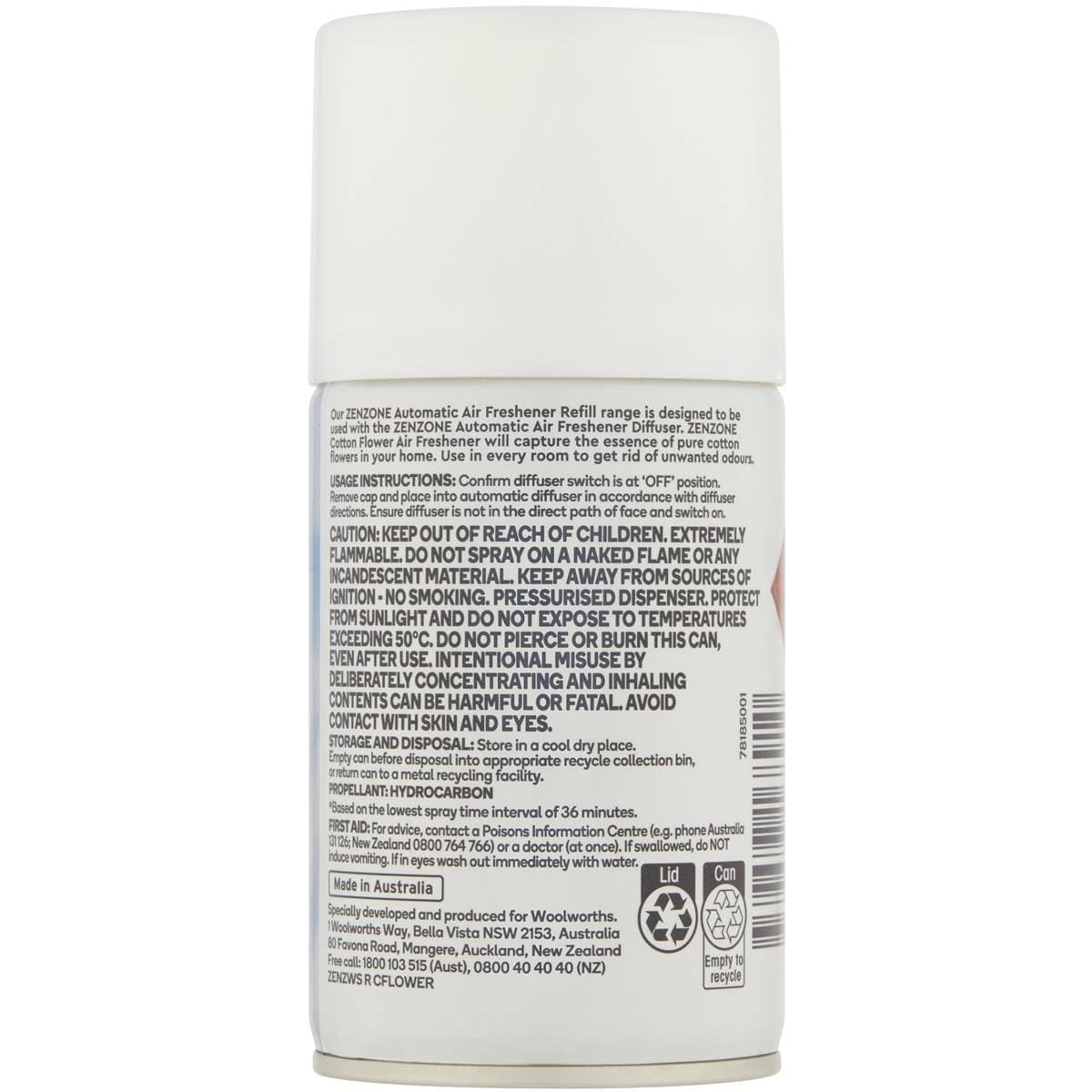 Zenzone Air Freshener Spray Refill Cotton Flower 180g | Woolworths