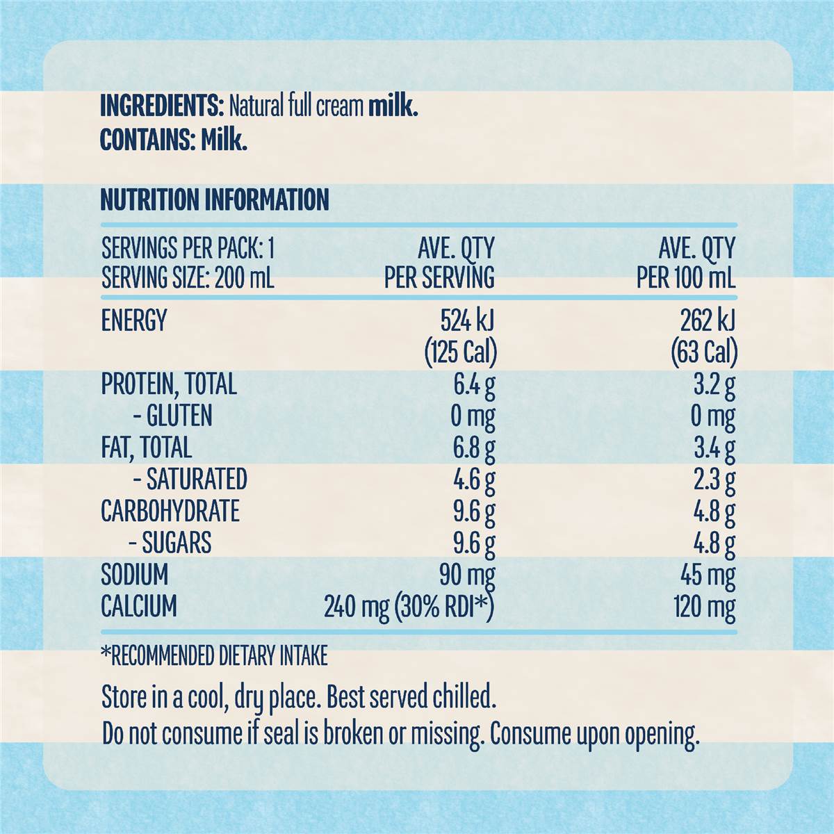 Devondale 100% Pure Full Cream Milk Long Life Uht Milk 200ml X 6 Pack ...