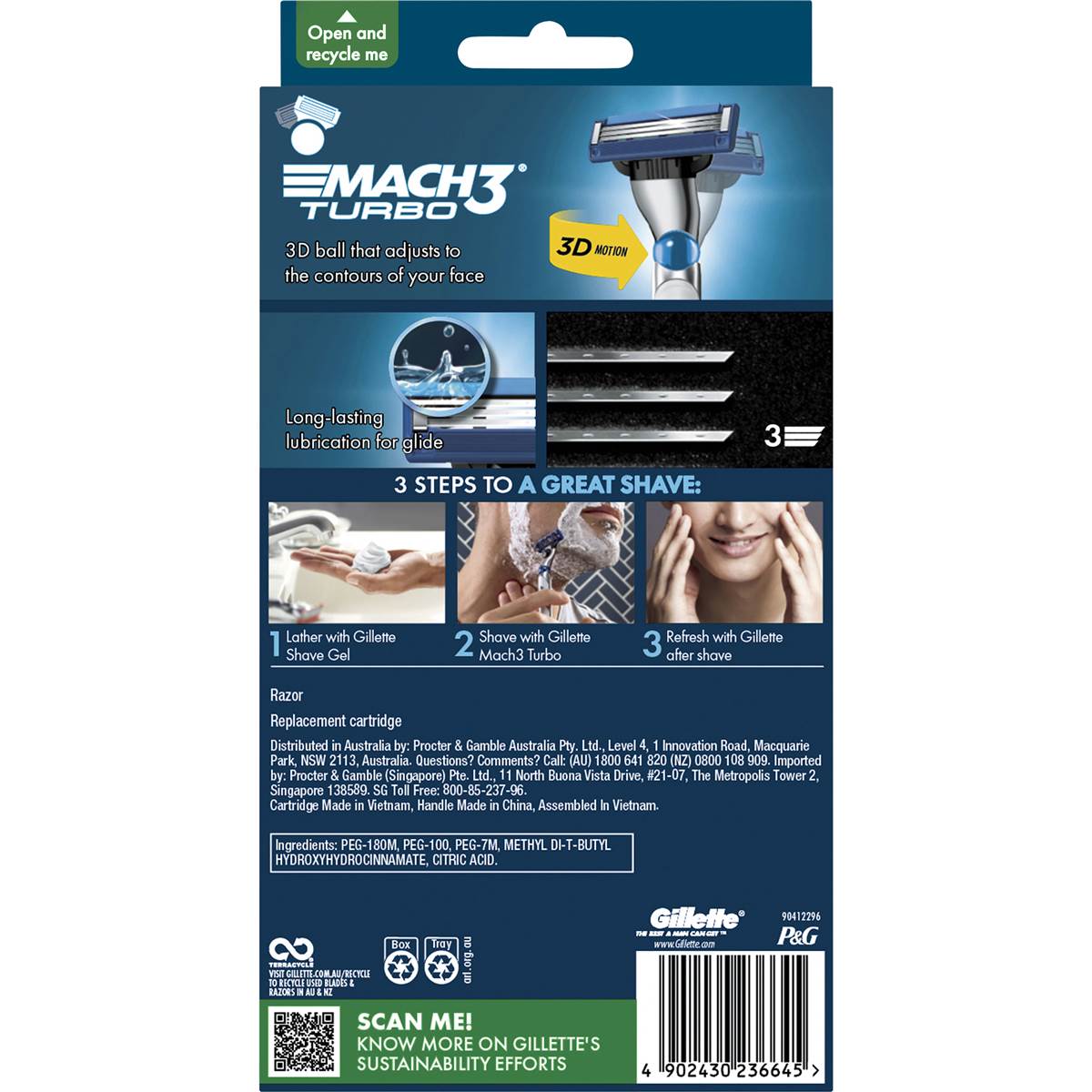 Gillette Mach3 Turbo 3d Mens Razor Each | Woolworths