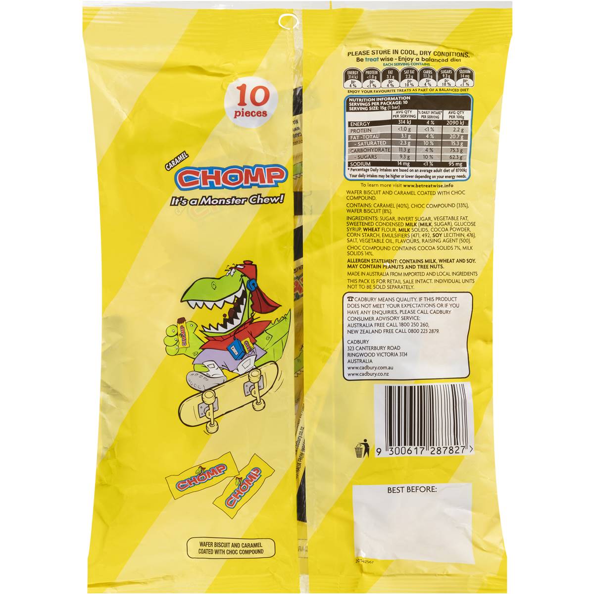 Cadbury Caramel Chomp Sharepack 10 Pack | Woolworths