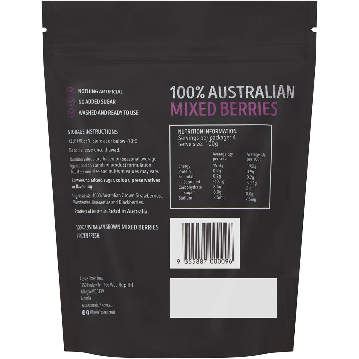 Aussie Frozen Fruit 100% Australian Mixed Berries 400g | Woolworths