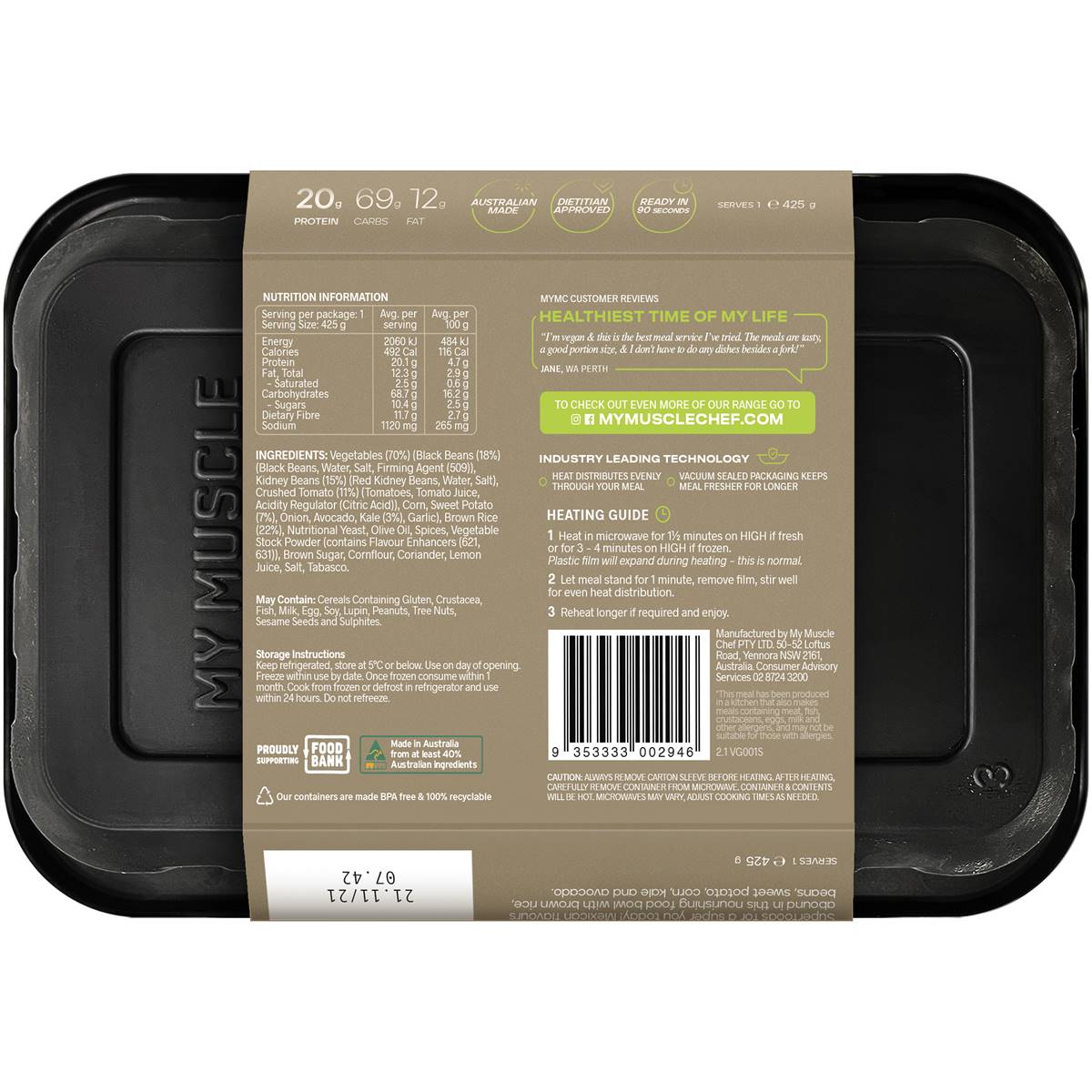 My Muscle Chef Mexican Superfood Bowl Chilled Meal 425g | Woolworths