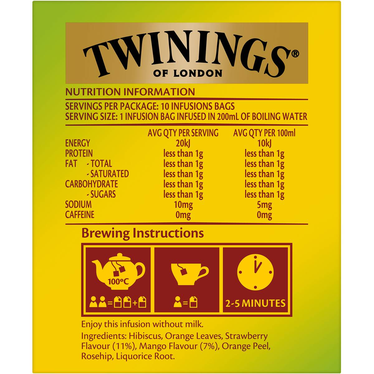 Twinings Mango & Strawberry Tea Bags 10 Pack | Woolworths