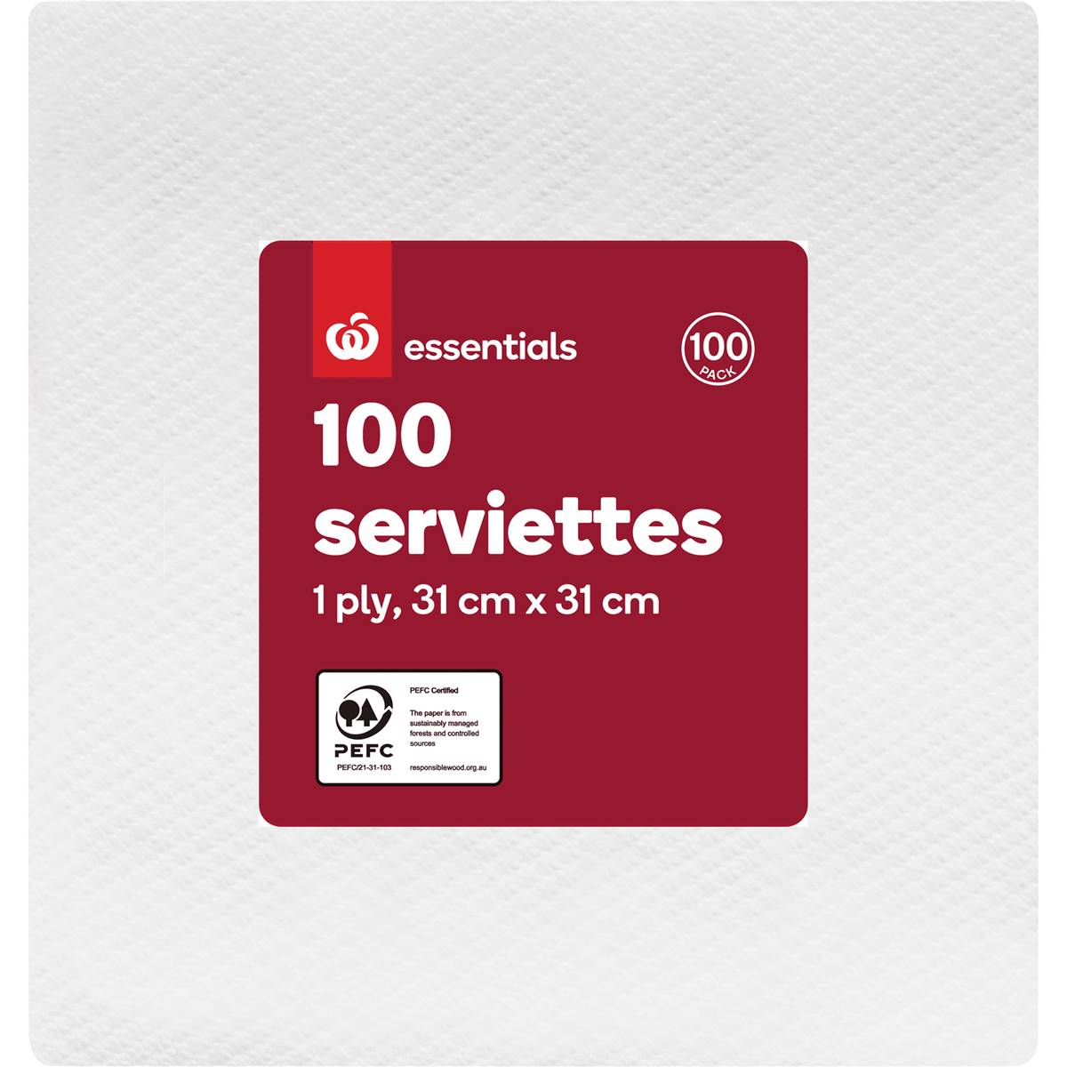 Essentials Serviettes White 1 Ply 100 Pack | Woolworths