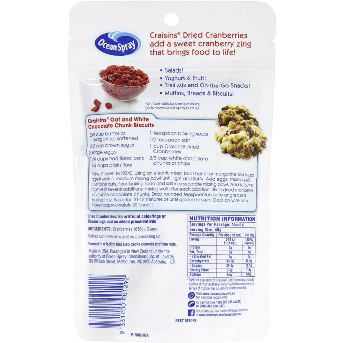 Ocean Spray Dried Cranberries Nutrition Facts at Lois Degeorge blog Ocean Spray Dried Cranberries Nutrition Facts at Lois Degeorge blog