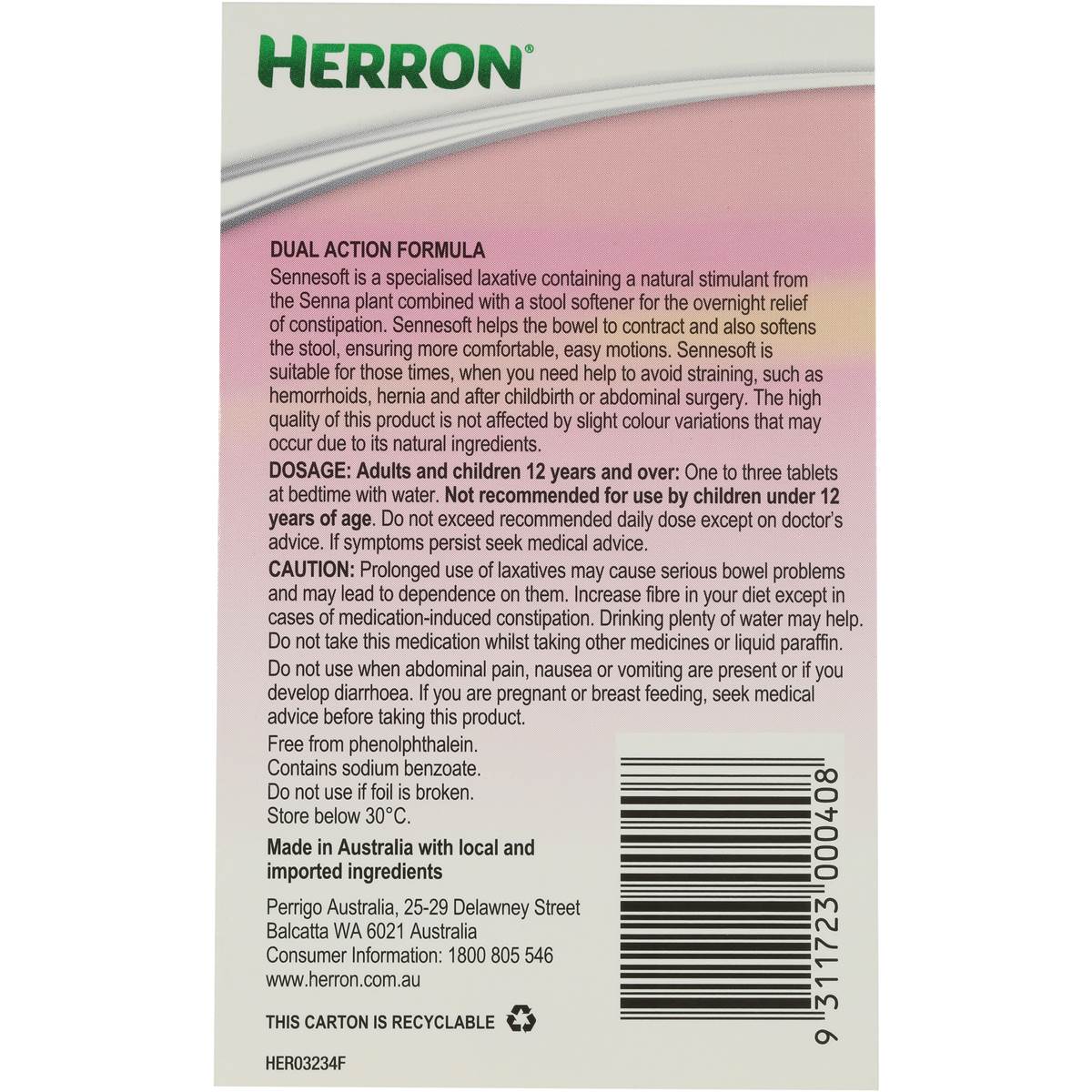 Herron Sennesoft Laxatives Overnight Relief 100 Pack | Woolworths