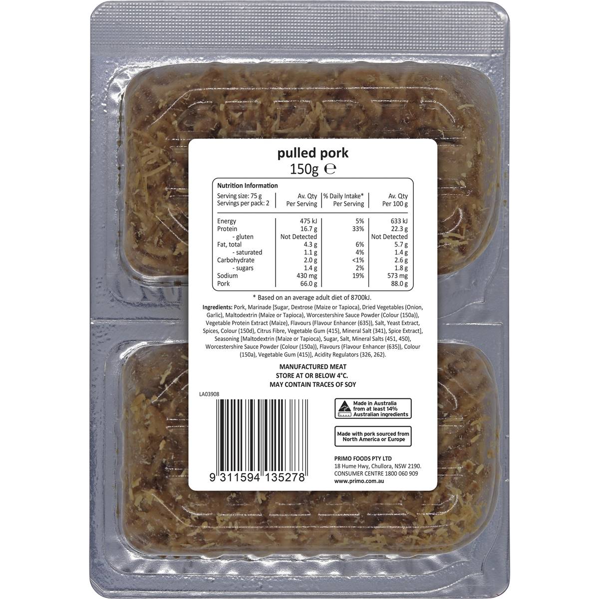 Primo Pulled Pork Meat Slider Café Classics 150g | Woolworths