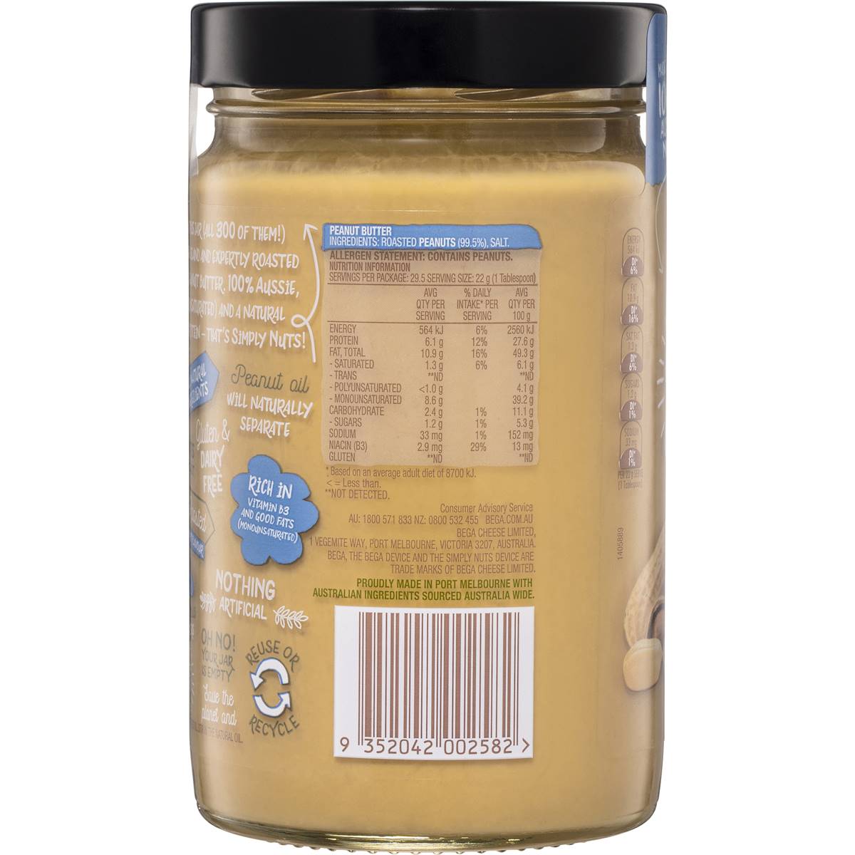 Bega Simply Nuts Smooth Natural Peanut Butter 650g | Woolworths