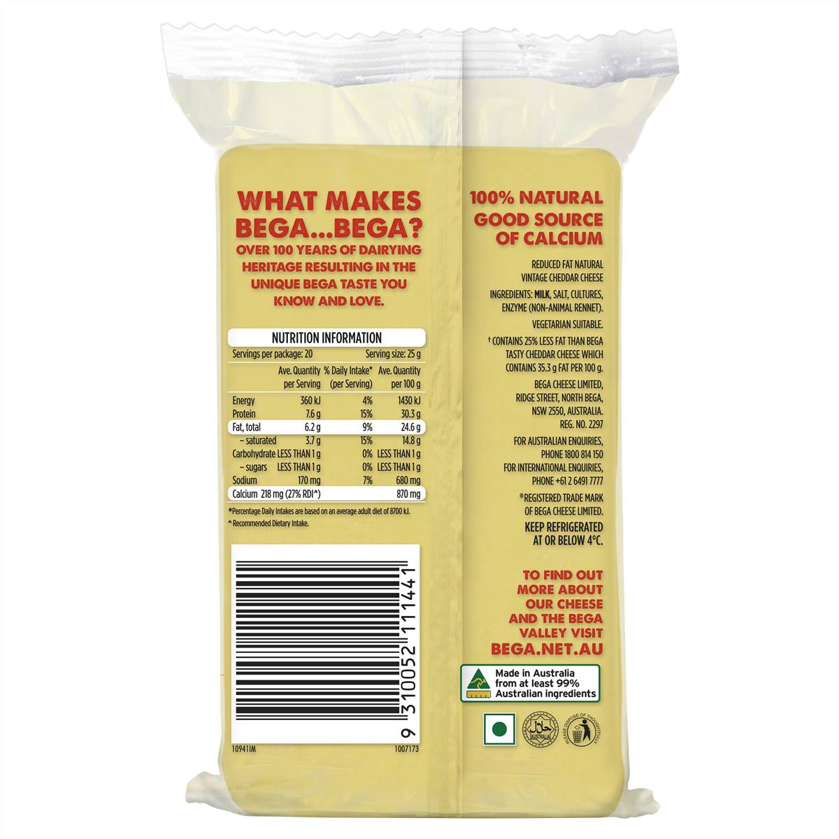 Bega Country Light Vintage Cheese 500g | Woolworths