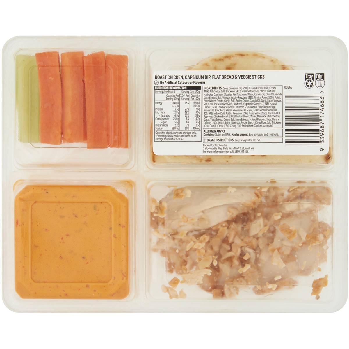 Woolworths Good To Go Roast Chicken, Capsicum Dip, Bread & Veggies 170g ...