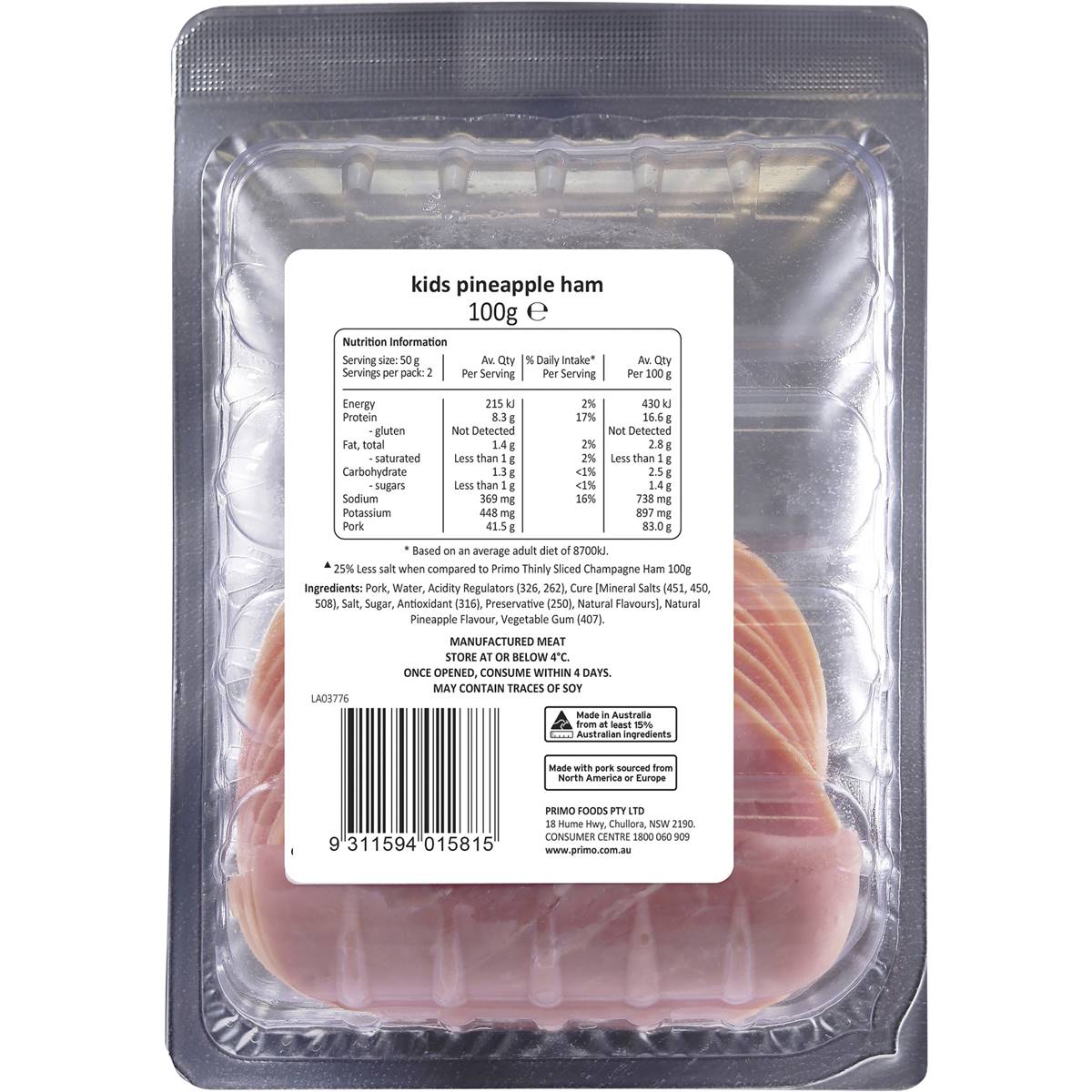 Primo Kids Sliced Pineapple Ham 100g | Woolworths