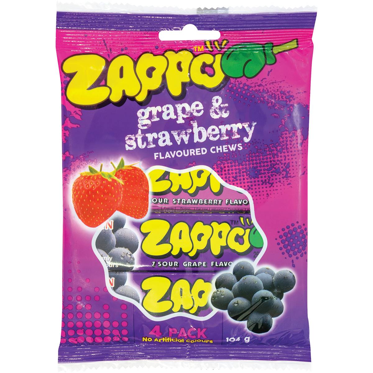 Zappo Grape Strawberry Flavoured Chews 4 Pack Woolworths Zappo Grape Strawberry Flavoured Chews 4 Pack Woolworths