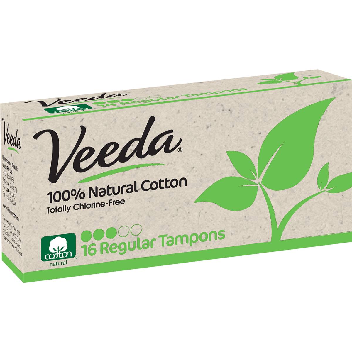 Veeda 100% Natural Cotton Tampons Regular 16 Pack | Woolworths