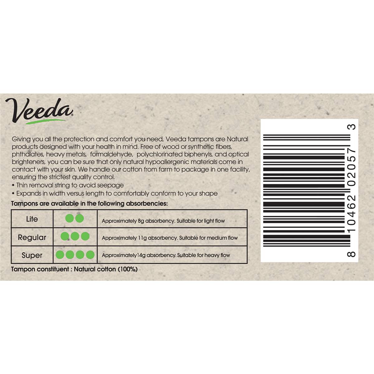 Veeda 100% Natural Cotton Tampons Regular 16 Pack | Woolworths