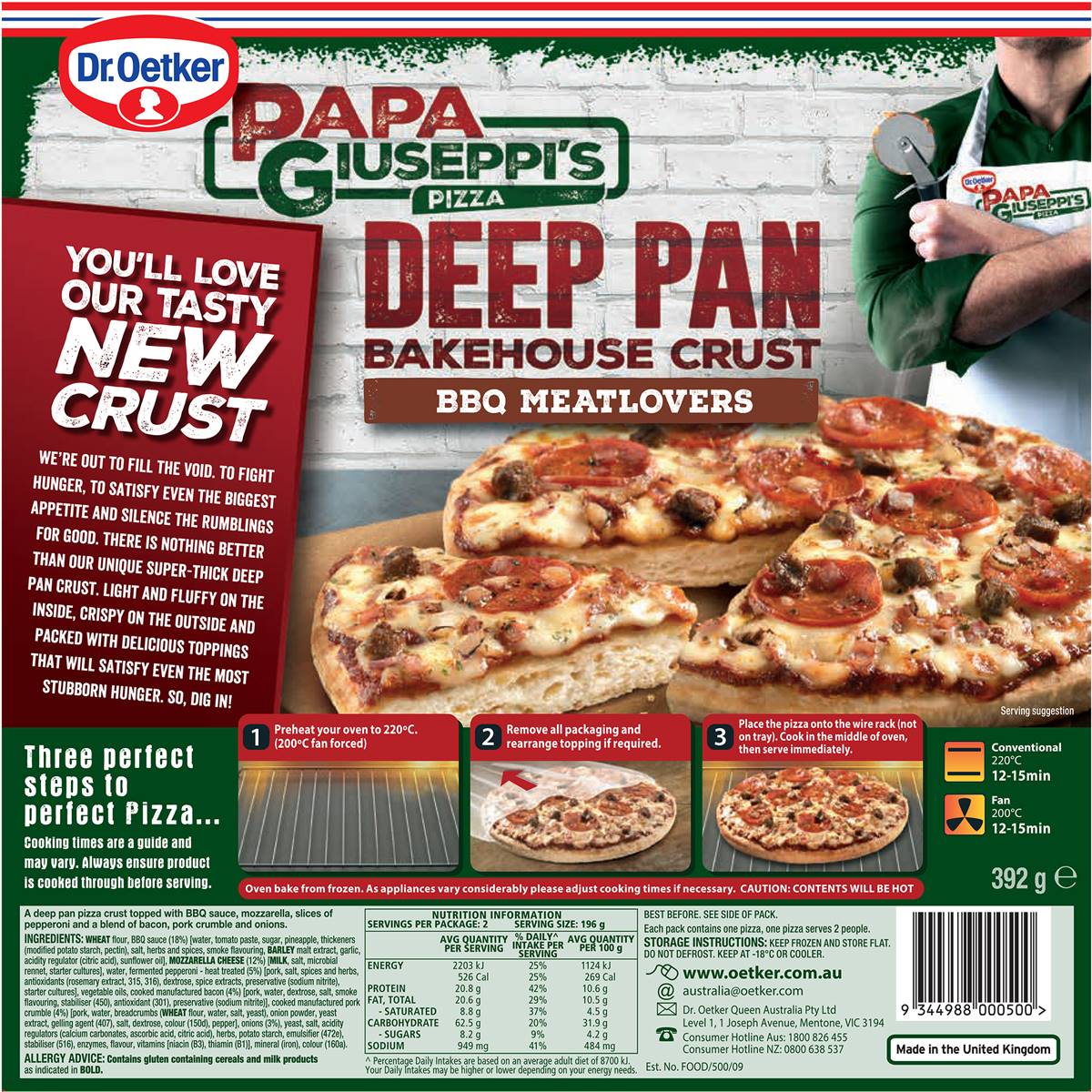 Papa Giuseppi's Deep Pan Bakehouse Crust Bbq Meatlovers 392g | Woolworths
