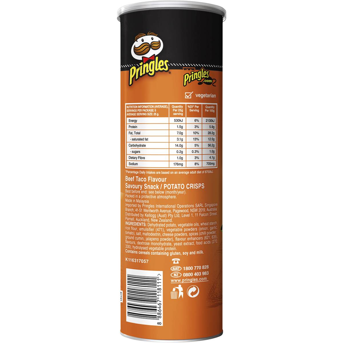 Pringles Beef Taco Flavour Potato Chips 134g | Woolworths
