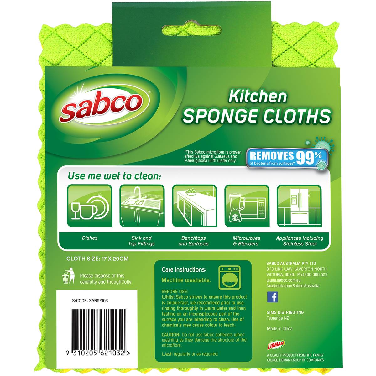 Sabco Kitchen Sponge Cloth 2 Pack | Woolworths