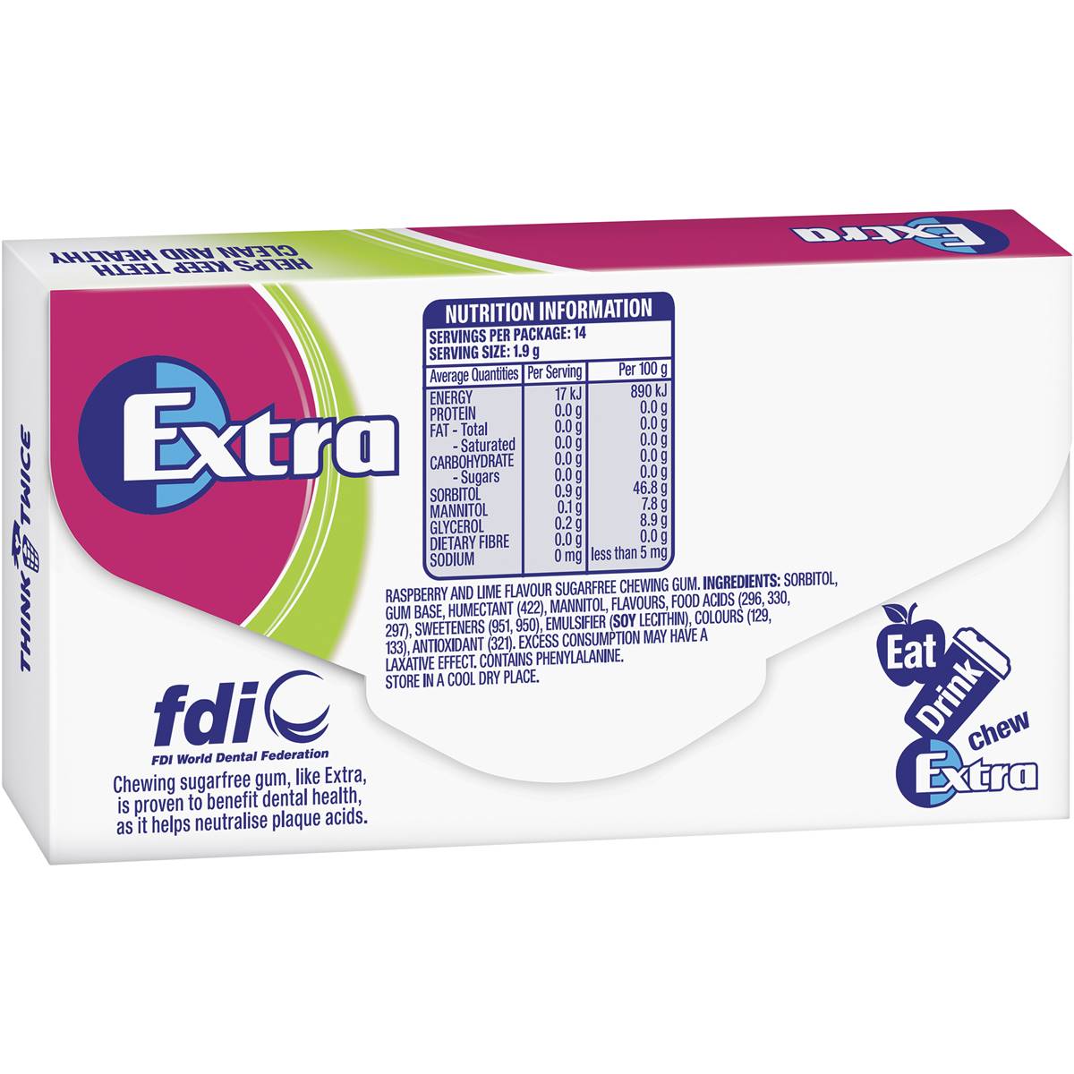 Extra Raspberry & Lime Gum Flavour 27g | Woolworths