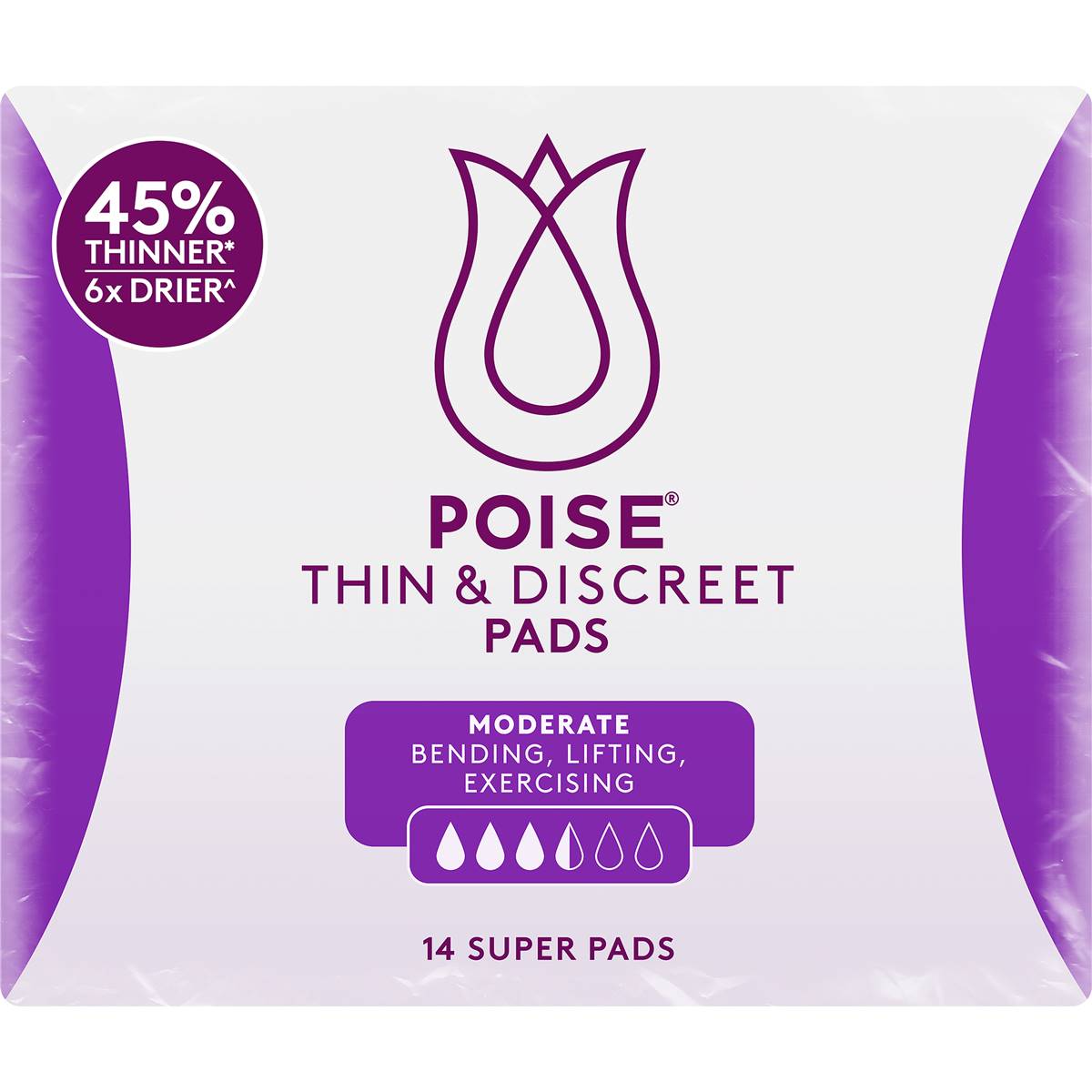 Poise Thin & Discreet Super Pads 14 Pack | Woolworths