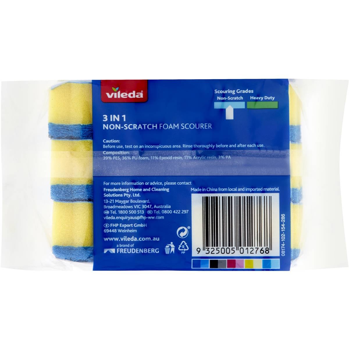 Vileda 3 In 1 Non Scratch Sponge Scourer 3 Pack | Woolworths