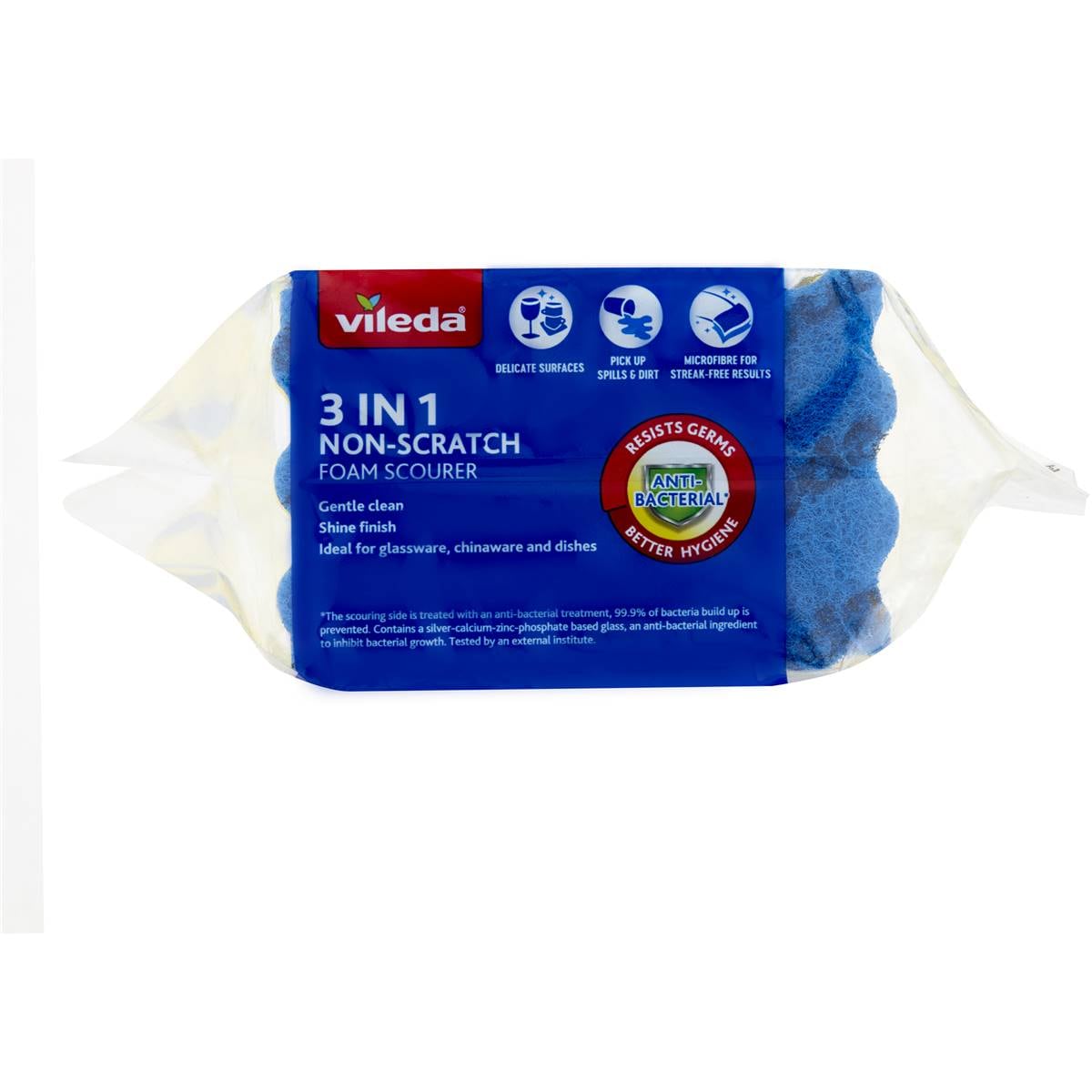 Vileda 3 In 1 Non Scratch Sponge Scourer 3 Pack | Woolworths
