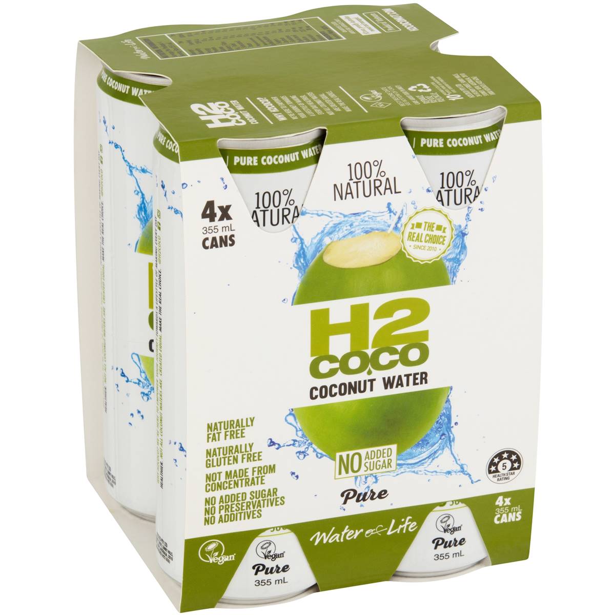 H2coco Pure Coconut Water 355ml X4 Pack | Woolworths
