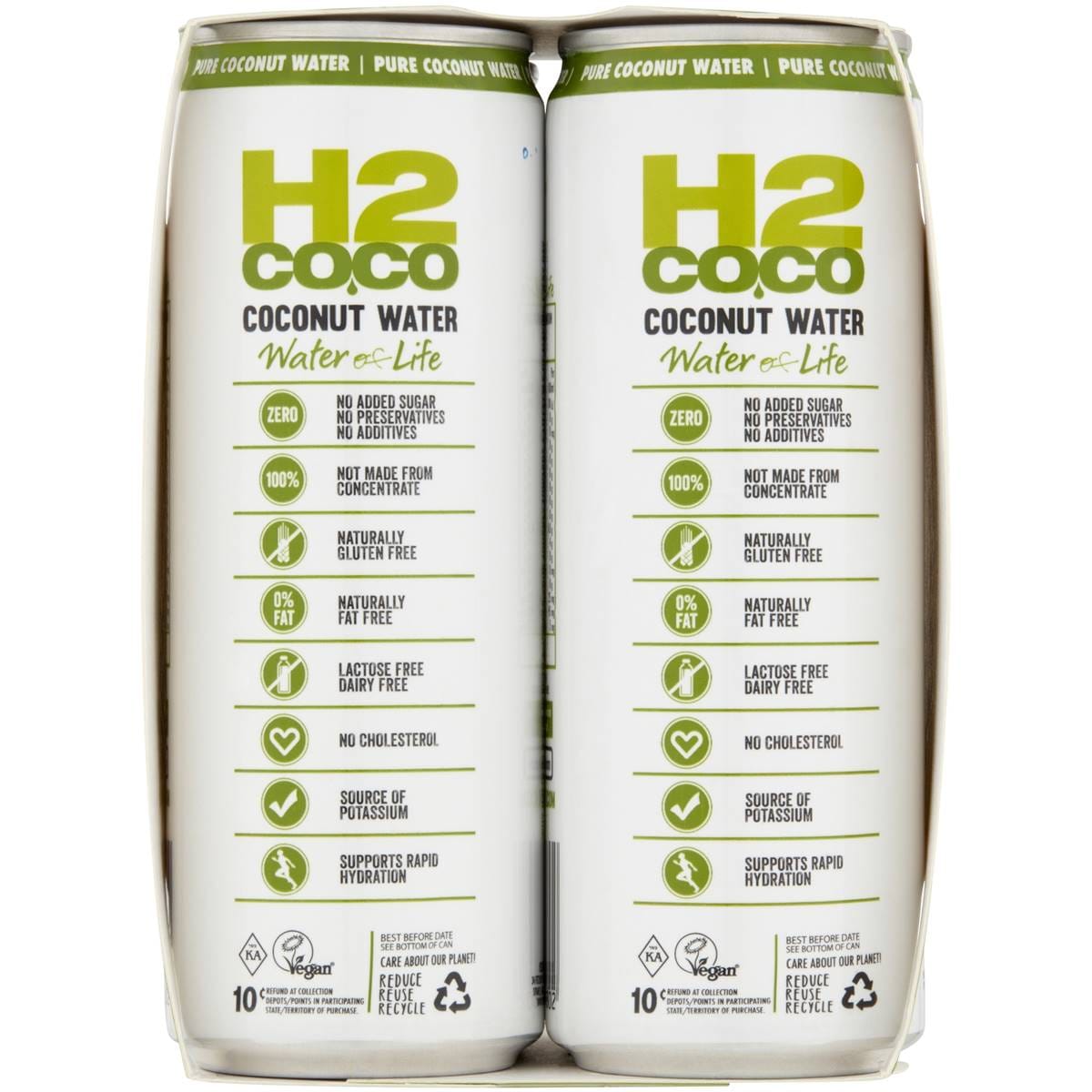 H2coco Pure Coconut Water 355ml X4 Pack | Woolworths