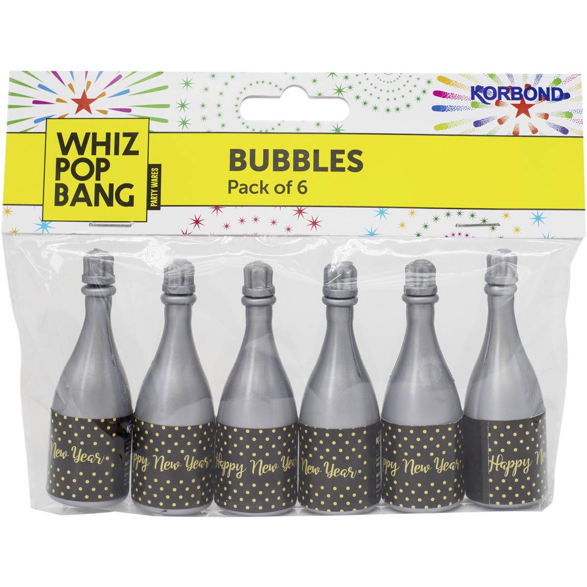 Korbond Whiz Pop Bang Happy New Year Bubbles 6 Pack | Woolworths