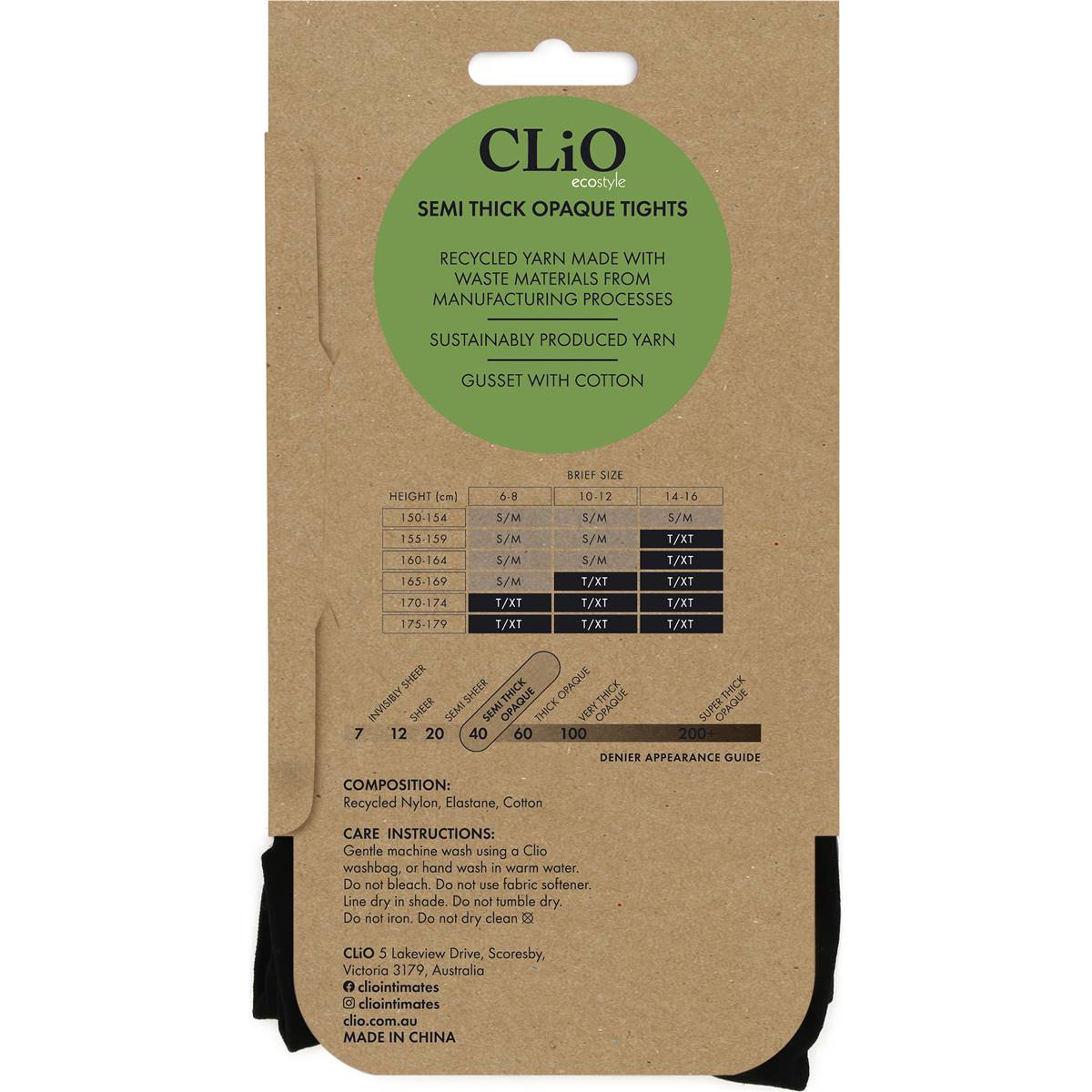 Clio Eco Opaque Tights 40d Black T/xt Each | Woolworths