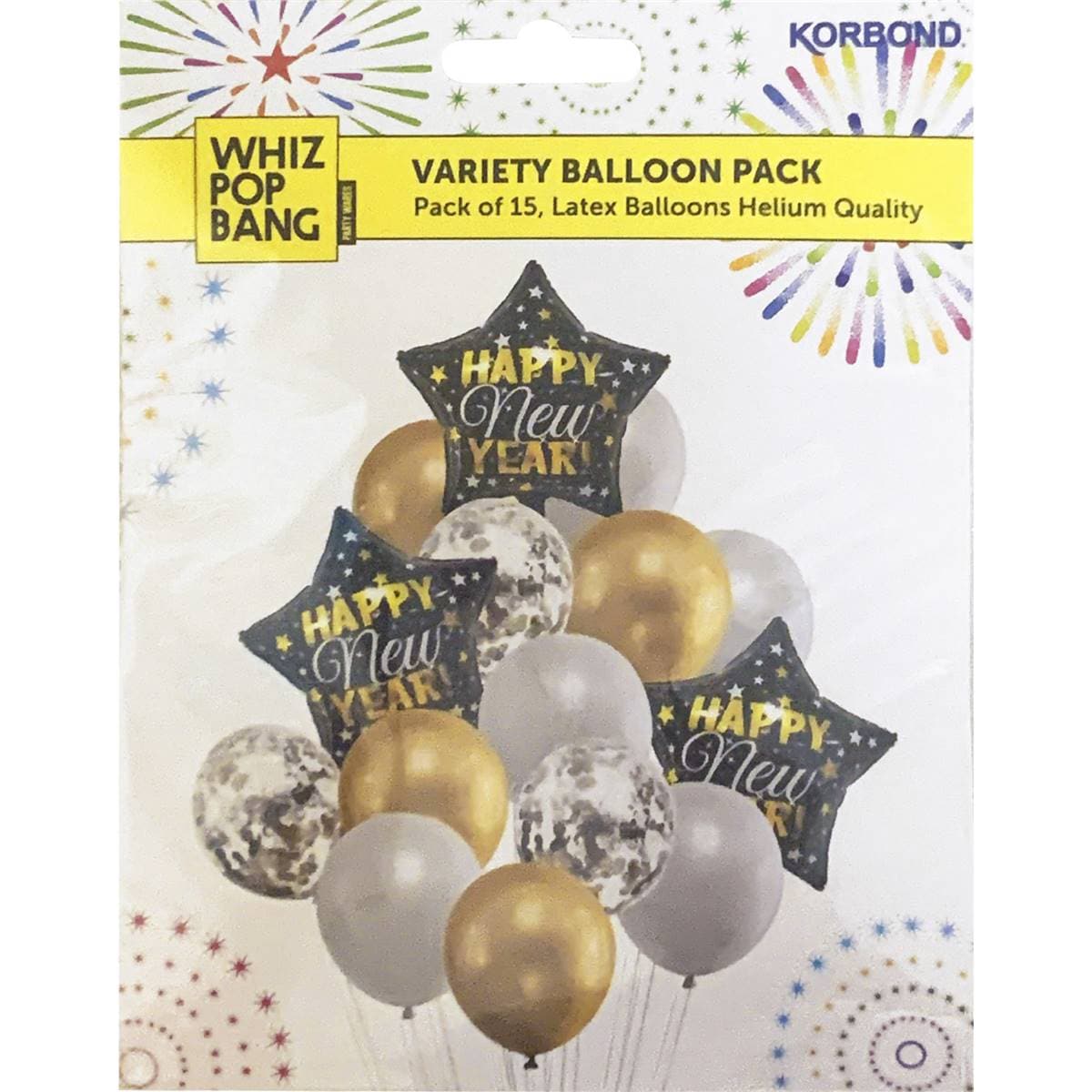 Korbond Whiz Pop Bang Happy New Year Variety Balloon Pack 15 Pack ...