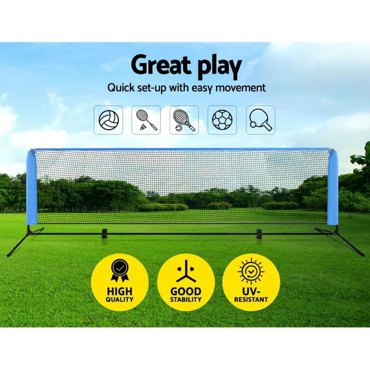 Everfit Portable Sports Net Stand Badminton Volleyball Tennis Soccer 3M ...