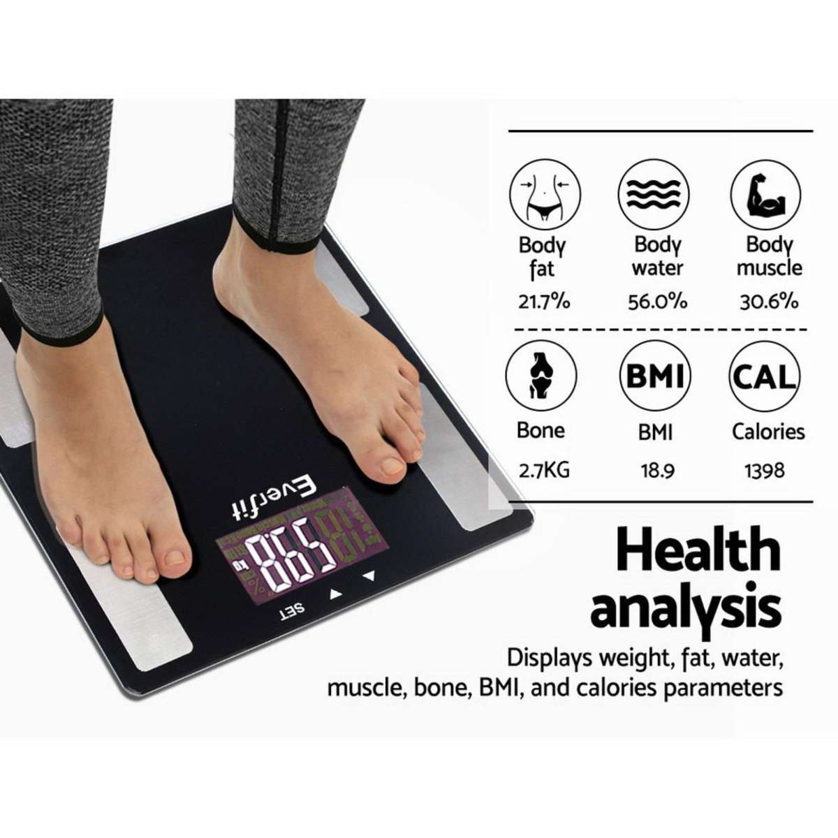 Everfit Body Fat Bathroom Scale Weighing BMI Monitor Gym 180KG Woolworths Everfit Body Fat Bathroom Scale Weighing BMI Monitor Gym 180KG Woolworths