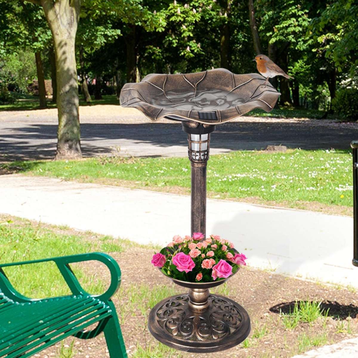 PaWz 2pcs Bird Bath Feeder Feeding Food Station Ornamental Solar Light ...