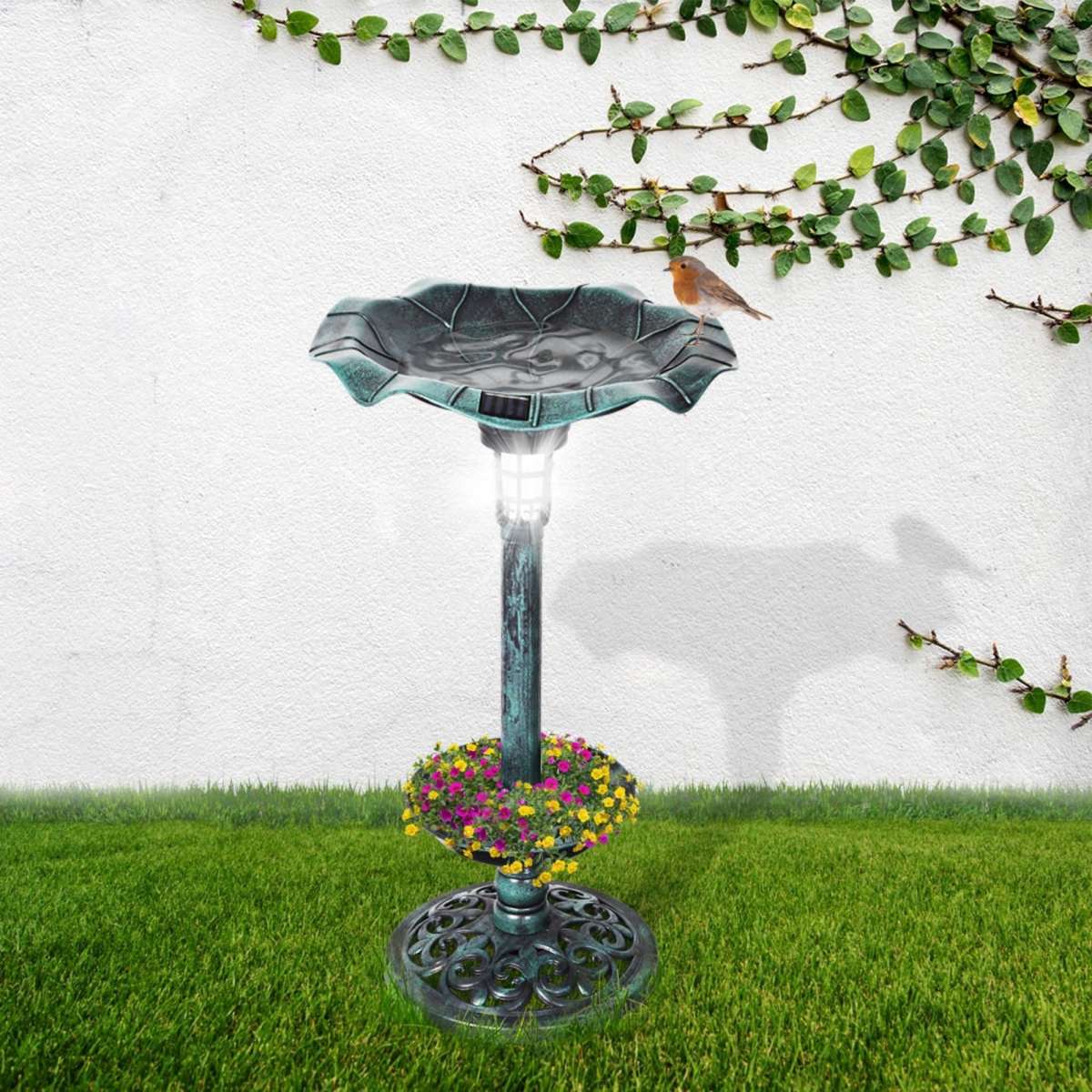 PaWz Bird Bath Feeder Feeding Food Station Ornamental Solar Light 2PC ...