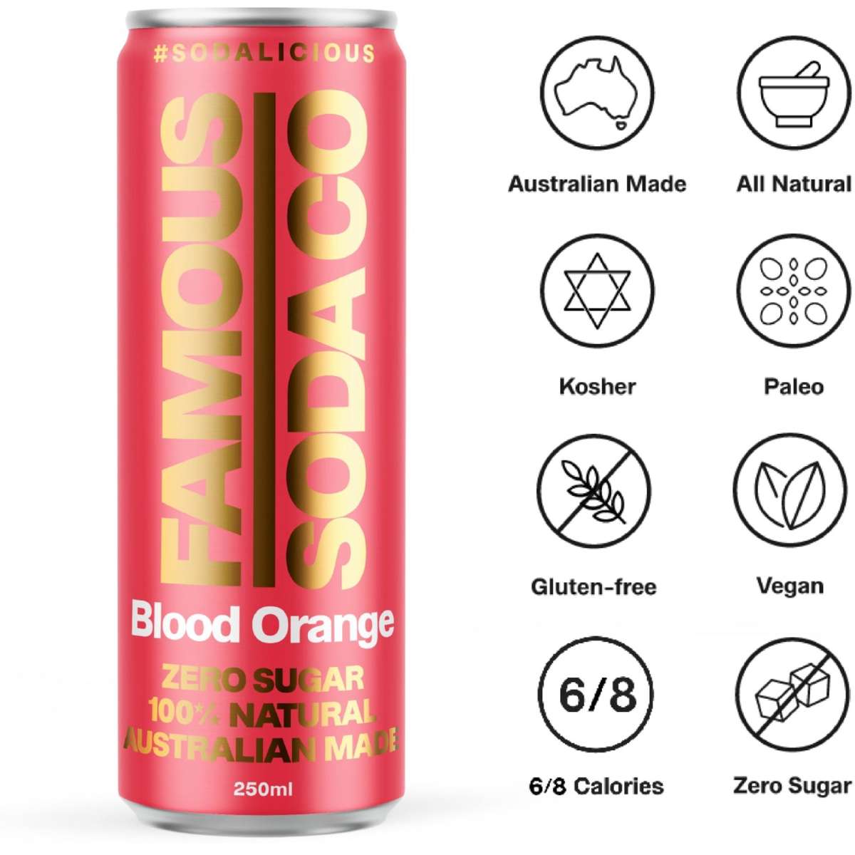 Famous Soda Co Blood Orange Soda 12 Pack x 250ml Cans | Woolworths