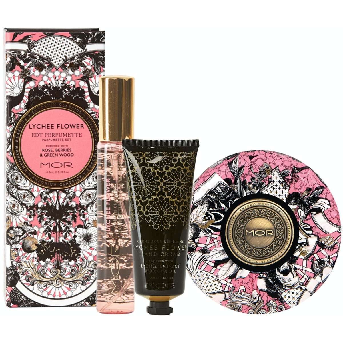 Mor Emporium Lychee Flower Hand Cream Soap And Edt Perfumette Set