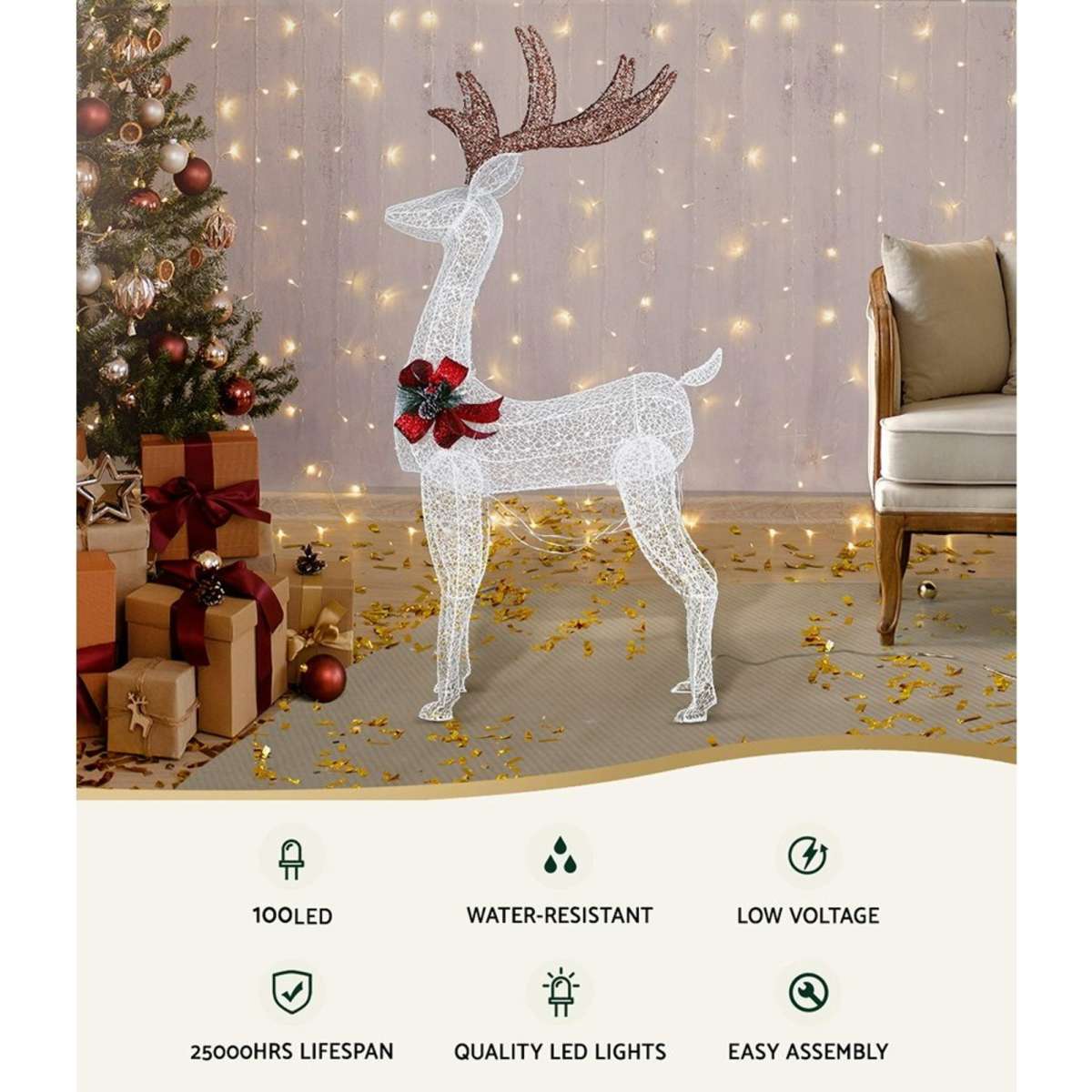Jingle Jollys Christmas Lights 150cm Reindeer 100 LED Decorations ... Jingle Jollys Christmas Lights 150cm Reindeer 100 LED Decorations ...
