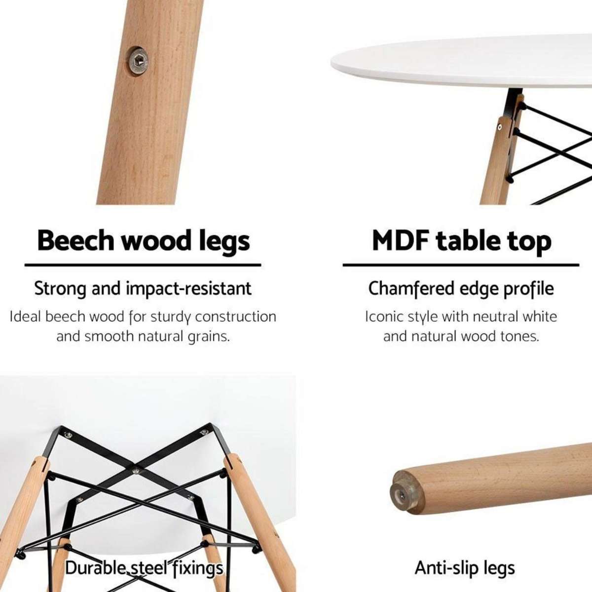 Artiss Dining Table Round White 4 Seater 100CM | Woolworths