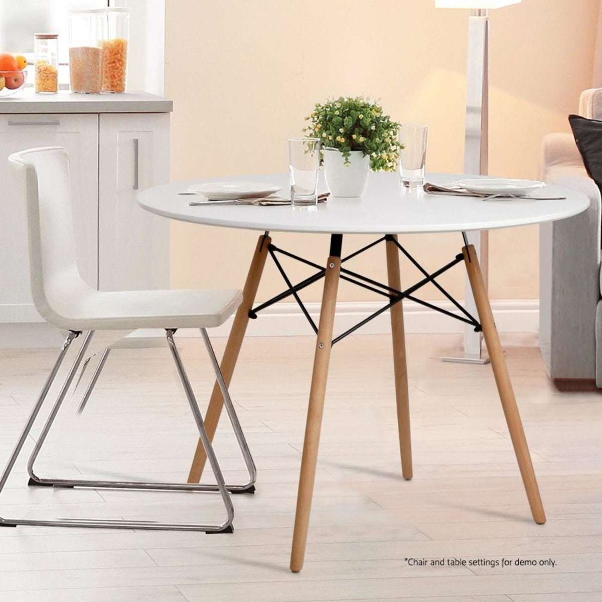 Artiss Dining Table Round White 4 Seater 100CM | Woolworths